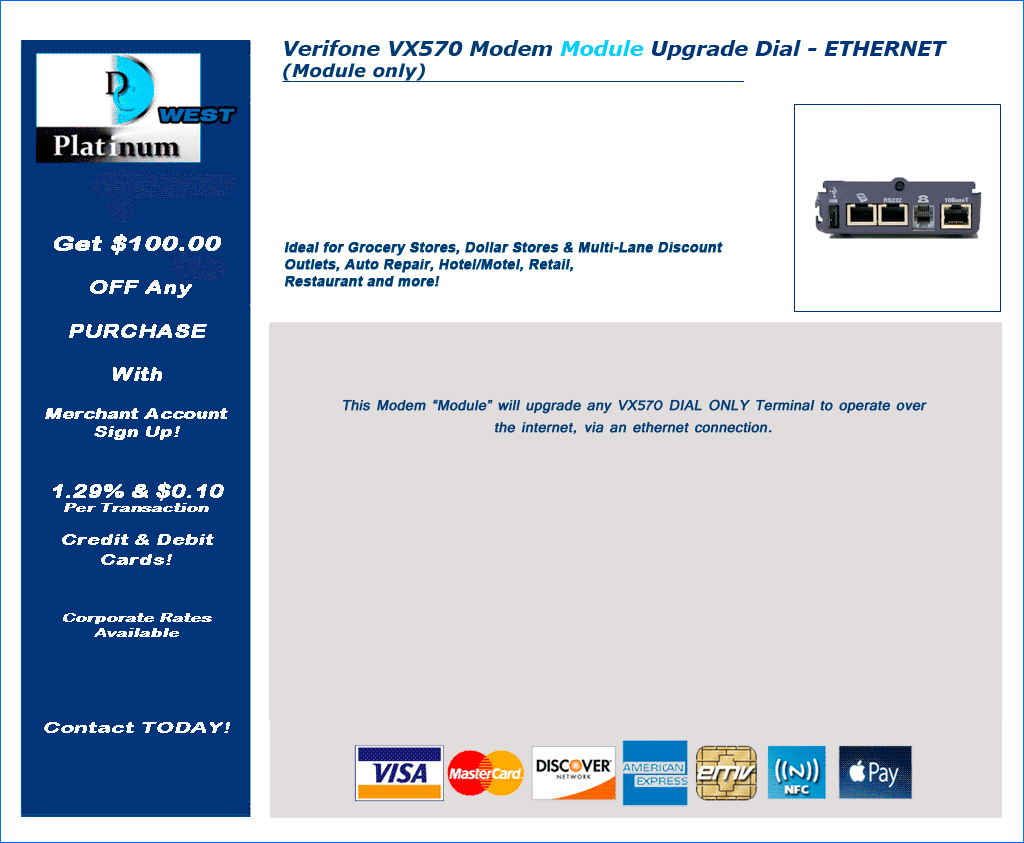 Verifone VX570 Credit **MODEM MODULE** UPGRADE FROM "DIAL ONLY" TO ...